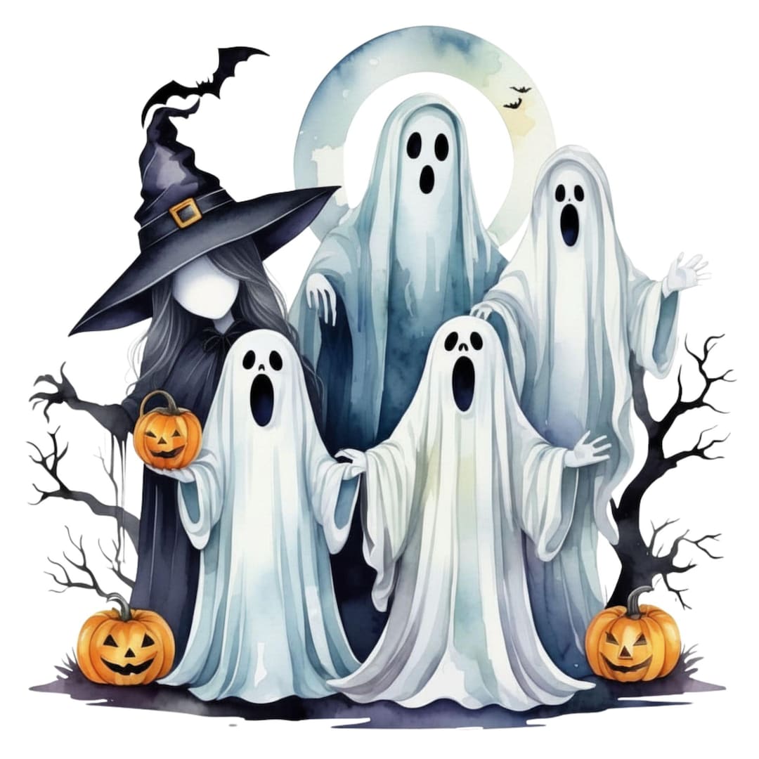 14 PNG Halloween Ghost Clipart Bundle: Spooky Watercolor PNG (digital ...
