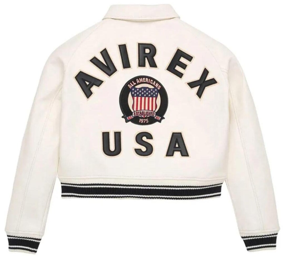 Avirex Cropped Leather Bomber Jacket, USA Varsity Coat - Etsy
