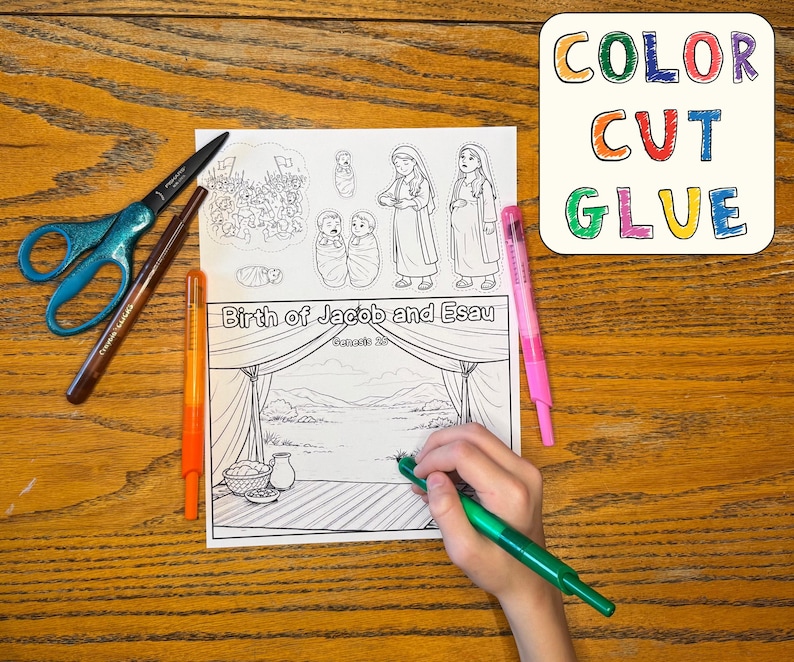 Birth of Jacob and Esau- Bible Coloring Page and Craft - Genesis 25 ...