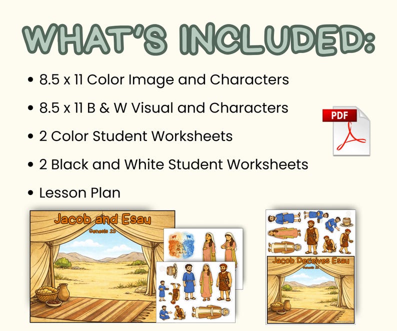 Jacob and Esau- Bible Story Visuals, Worksheets, and Crafts for Genesis ...