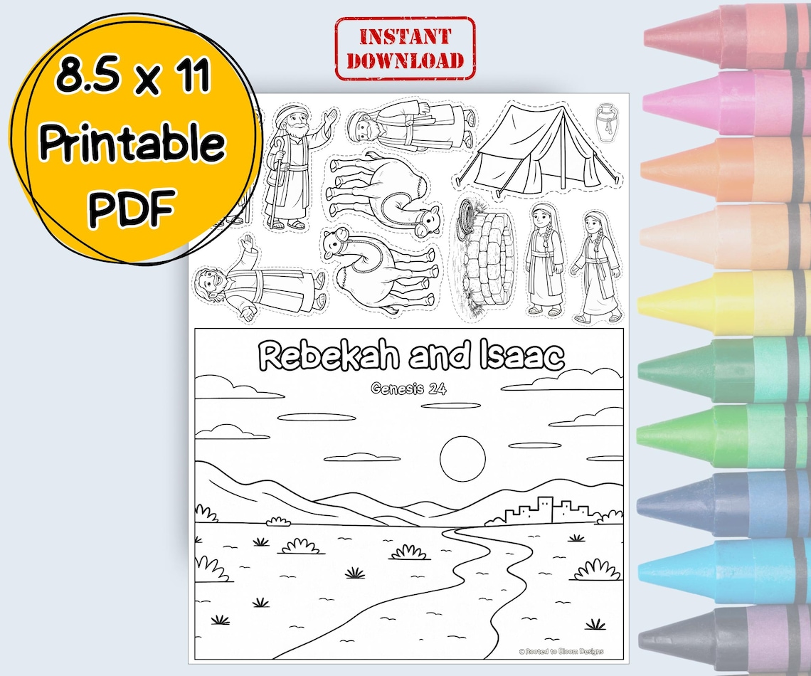 Rebekah and Isaac- Bible Coloring Page and Craft - Genesis 24 Printable ...