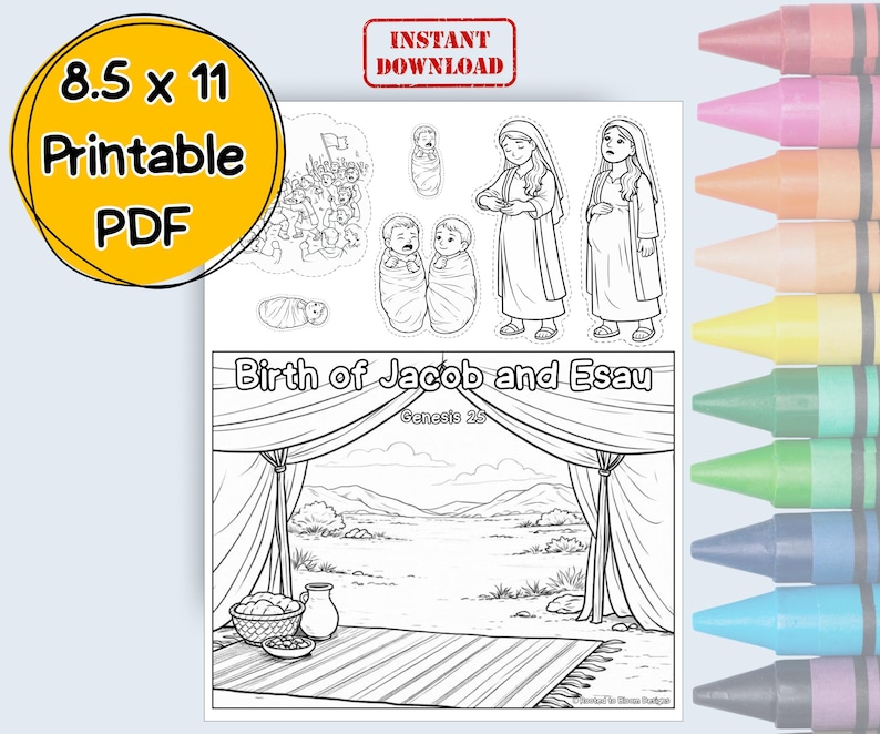 Birth of Jacob and Esau- Bible Coloring Page and Craft - Genesis 25 ...