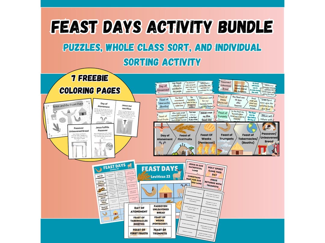 Jesus & Biblical Feasts Activity Bundle: Puzzles, Sorts, Free Coloring ...