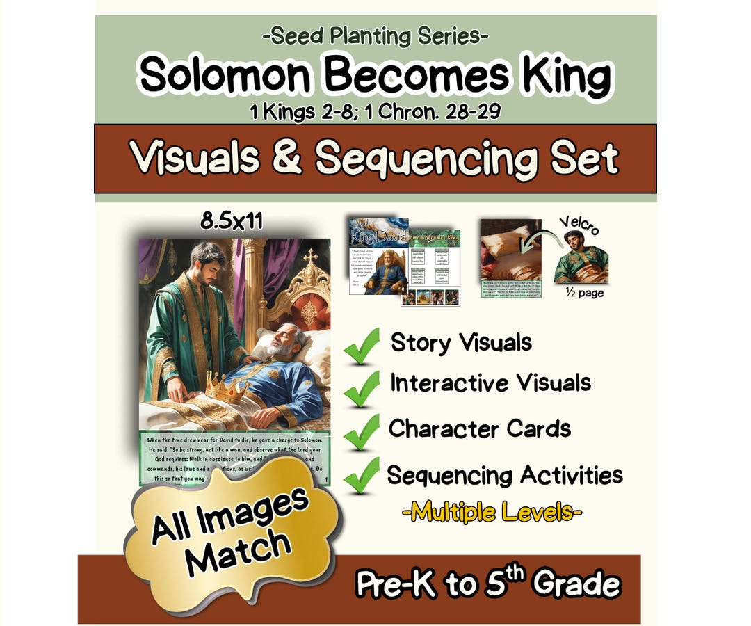 Solomon Becomes King | Printable Bible Story, Visuals & Sequencing (PDF ...