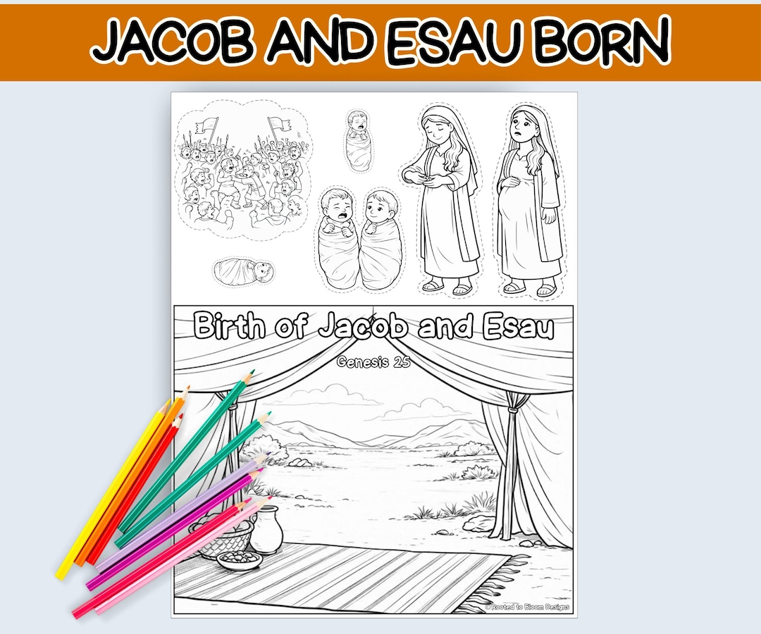 Birth of Jacob and Esau- Bible Coloring Page and Craft - Genesis 25 ...