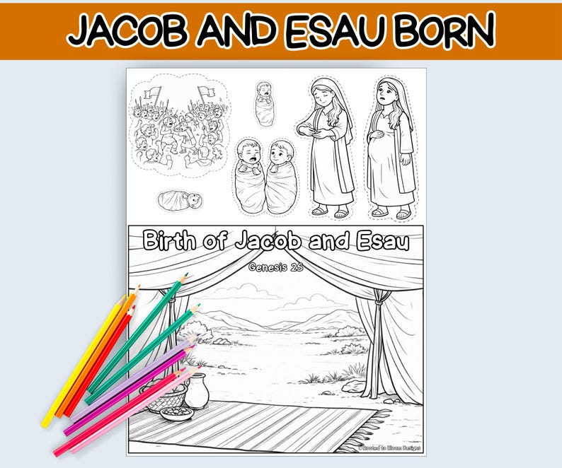Birth of Jacob and Esau- Bible Coloring Page and Craft - Genesis 25 ...