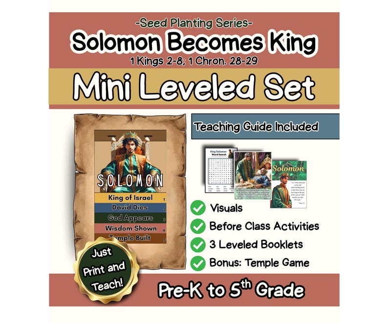 Solomon Becomes King Bible Lesson – Leveled Printable Activities (PDF ...