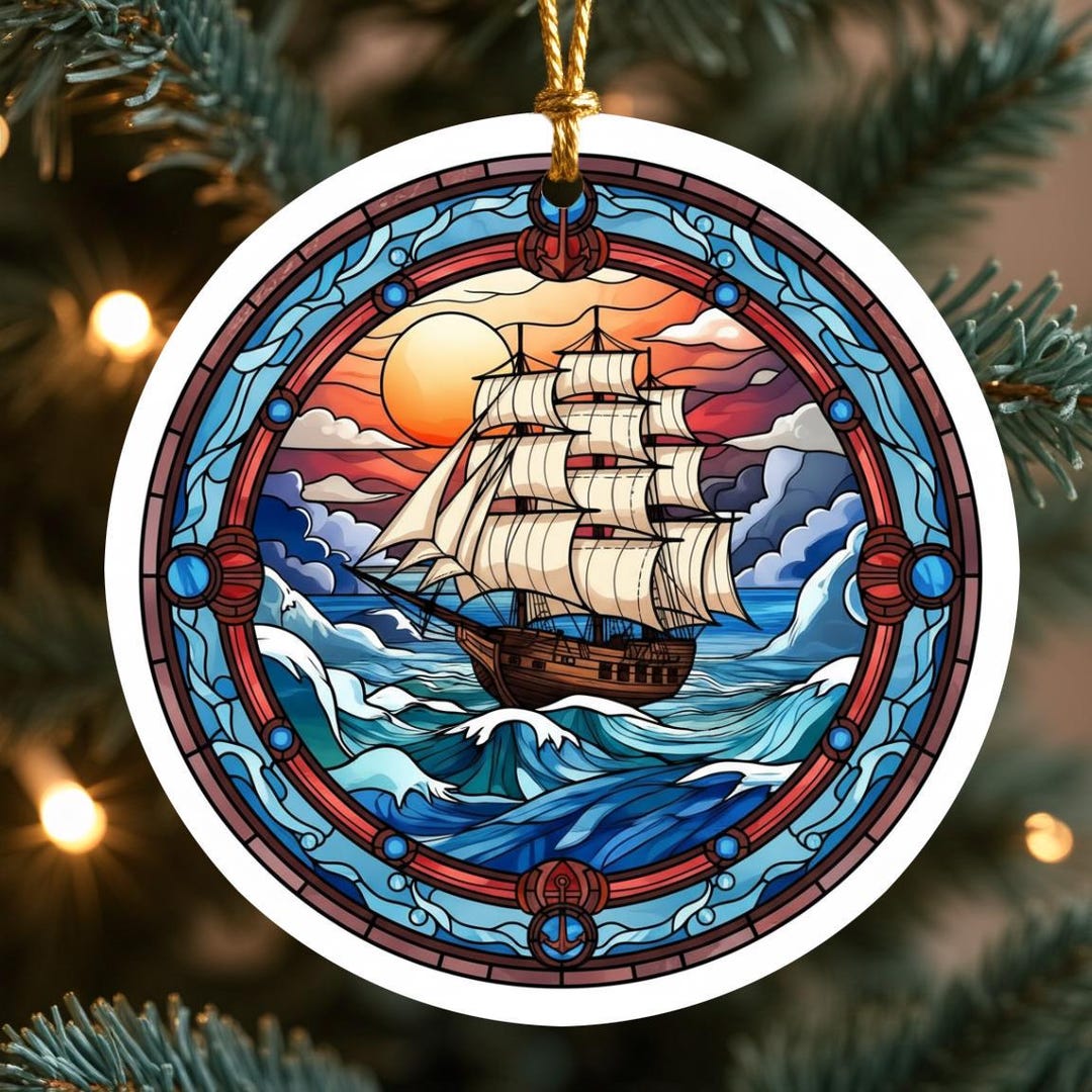 Stained Glass Pirate Ship Christmas Ornament, Holiday Decor - Etsy