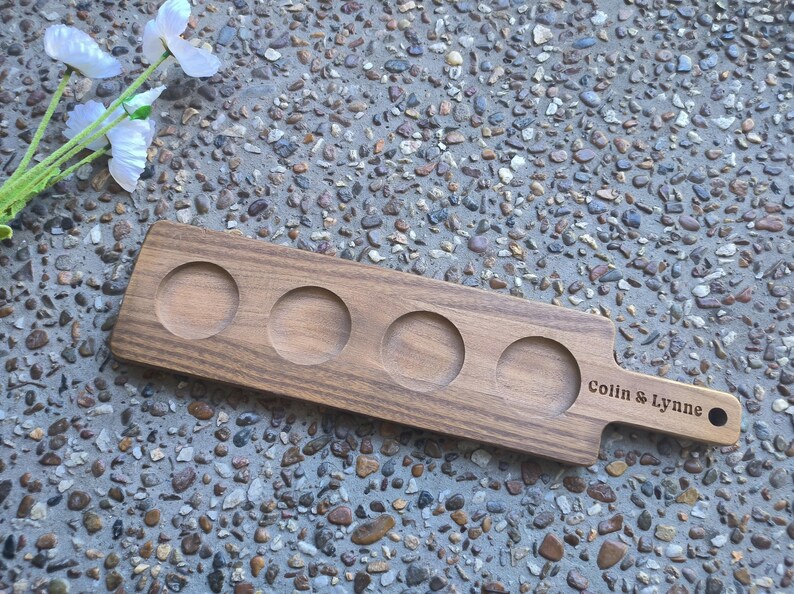 Personalised Wooden Whiskey Flight Board---4 Shot Glass Tasting Paddle ...