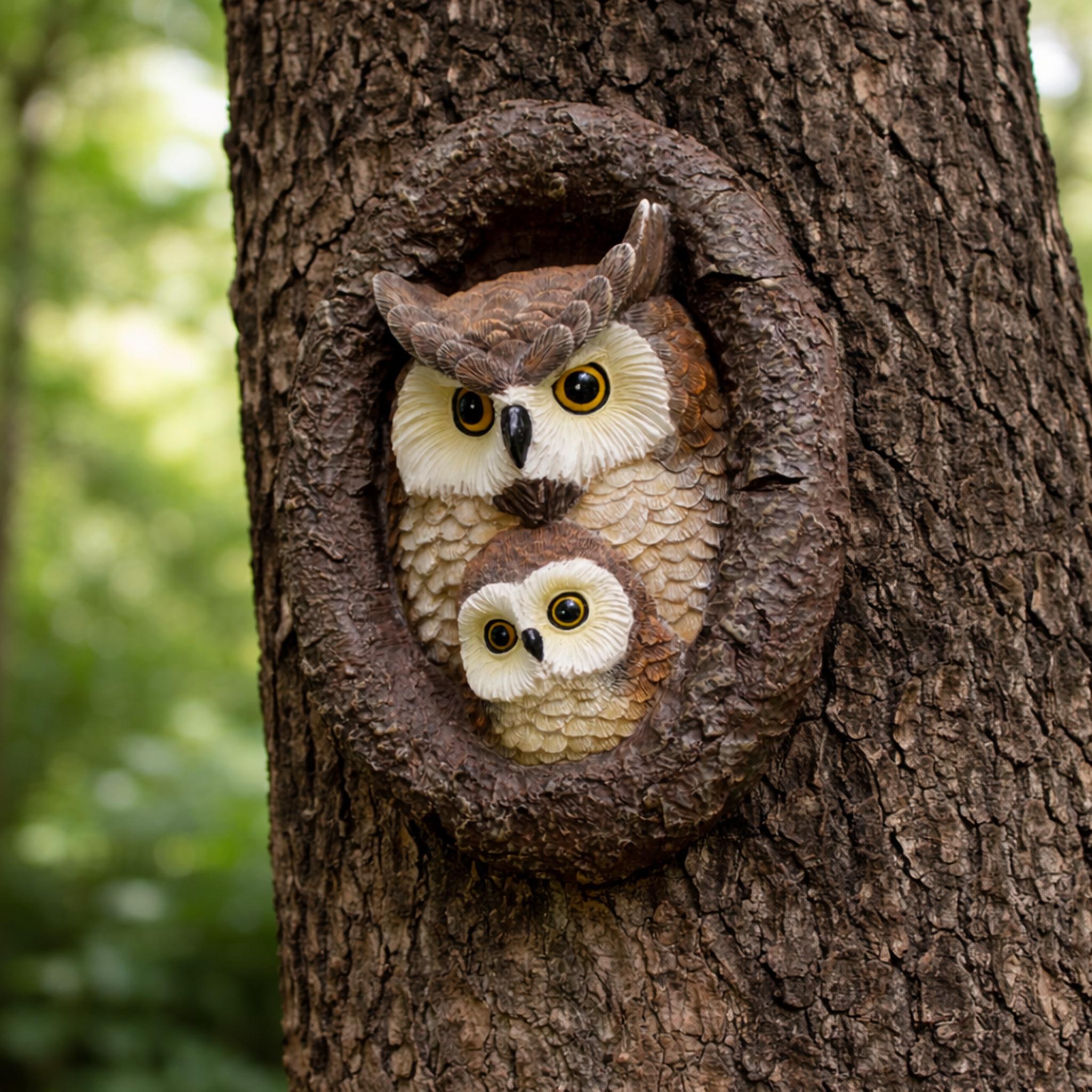 Mother & Baby Owl Tree Decor, Owl Tree Hugger Sculpture, Garden Wall ...