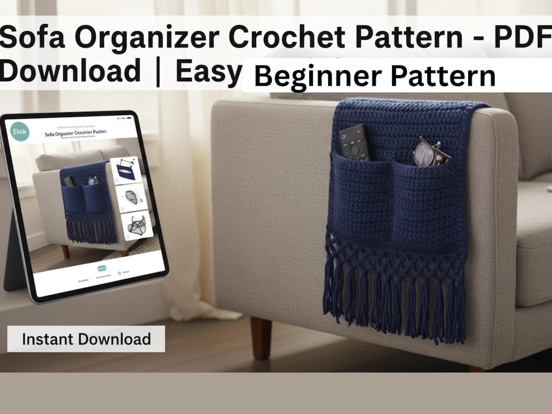 Couch Caddy Crochet Pattern | Remote Holder & Storage Pocket | Easy ...