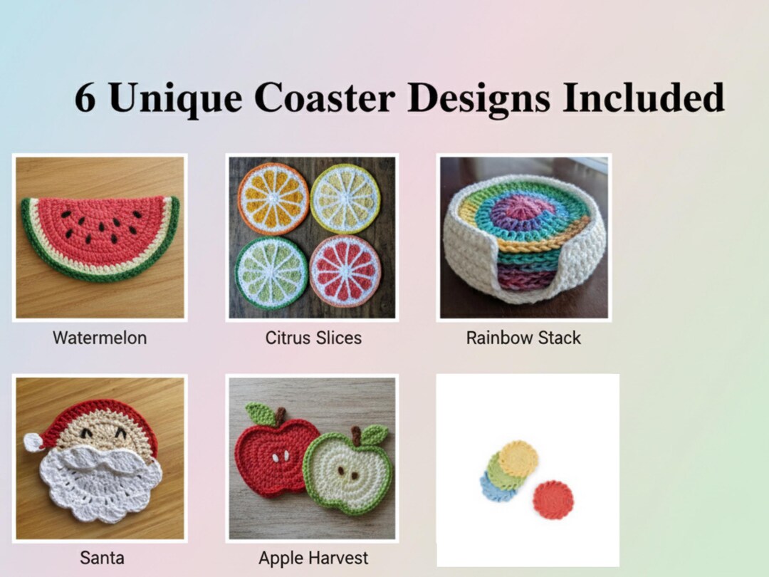 Crochet Coaster Pattern Bundle PDF – 6 Modern Crochet Coaster Designs ...