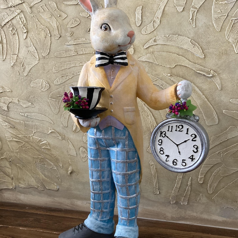 Rabbit With Clock Figurine - Etsy