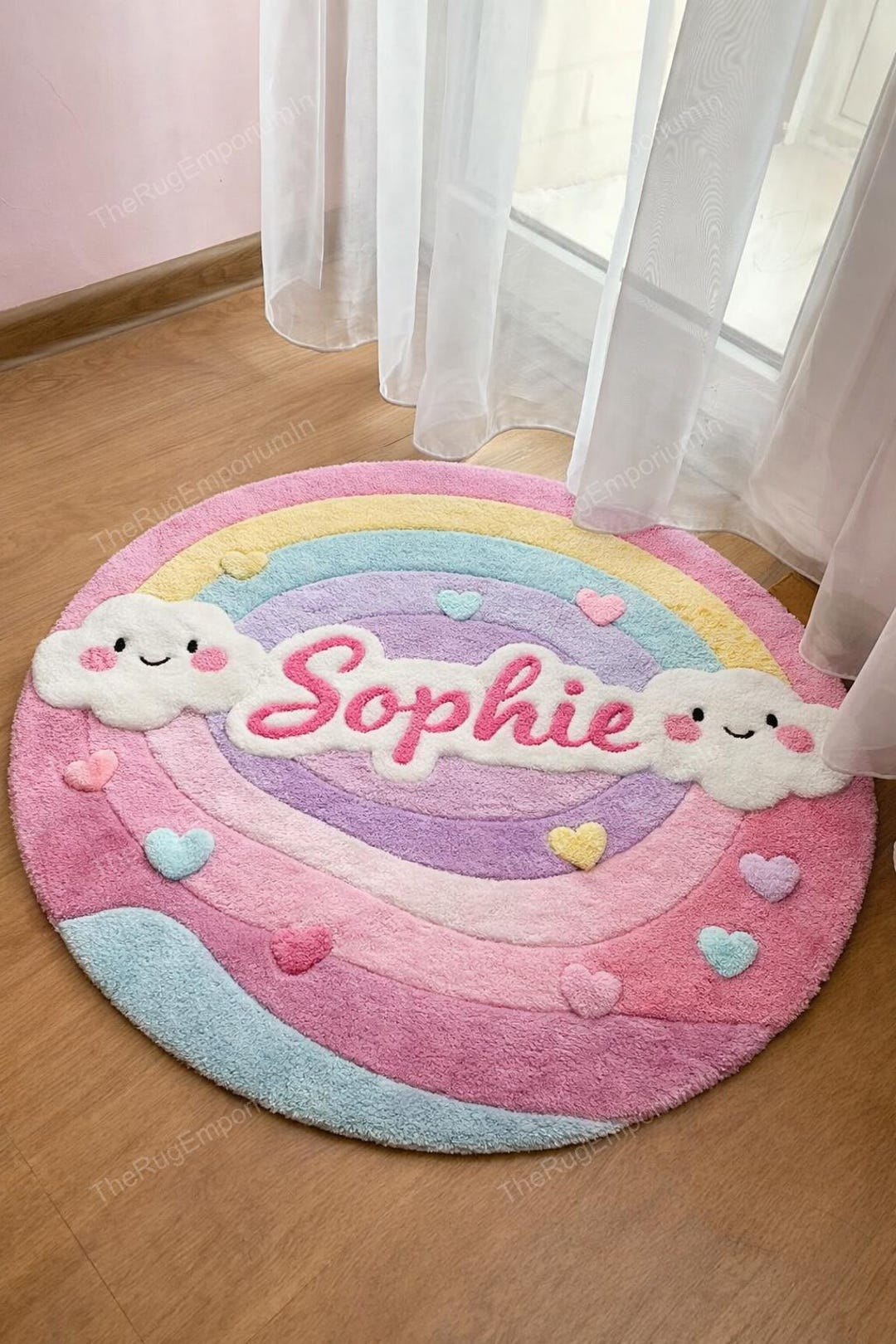 Personalized Rainbow Rug, Hand-tufted Wool Nursery Decor, Kawaii Cloud ...