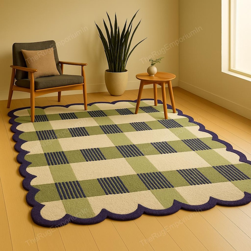 Green Gingham Area Rug - Etsy UK