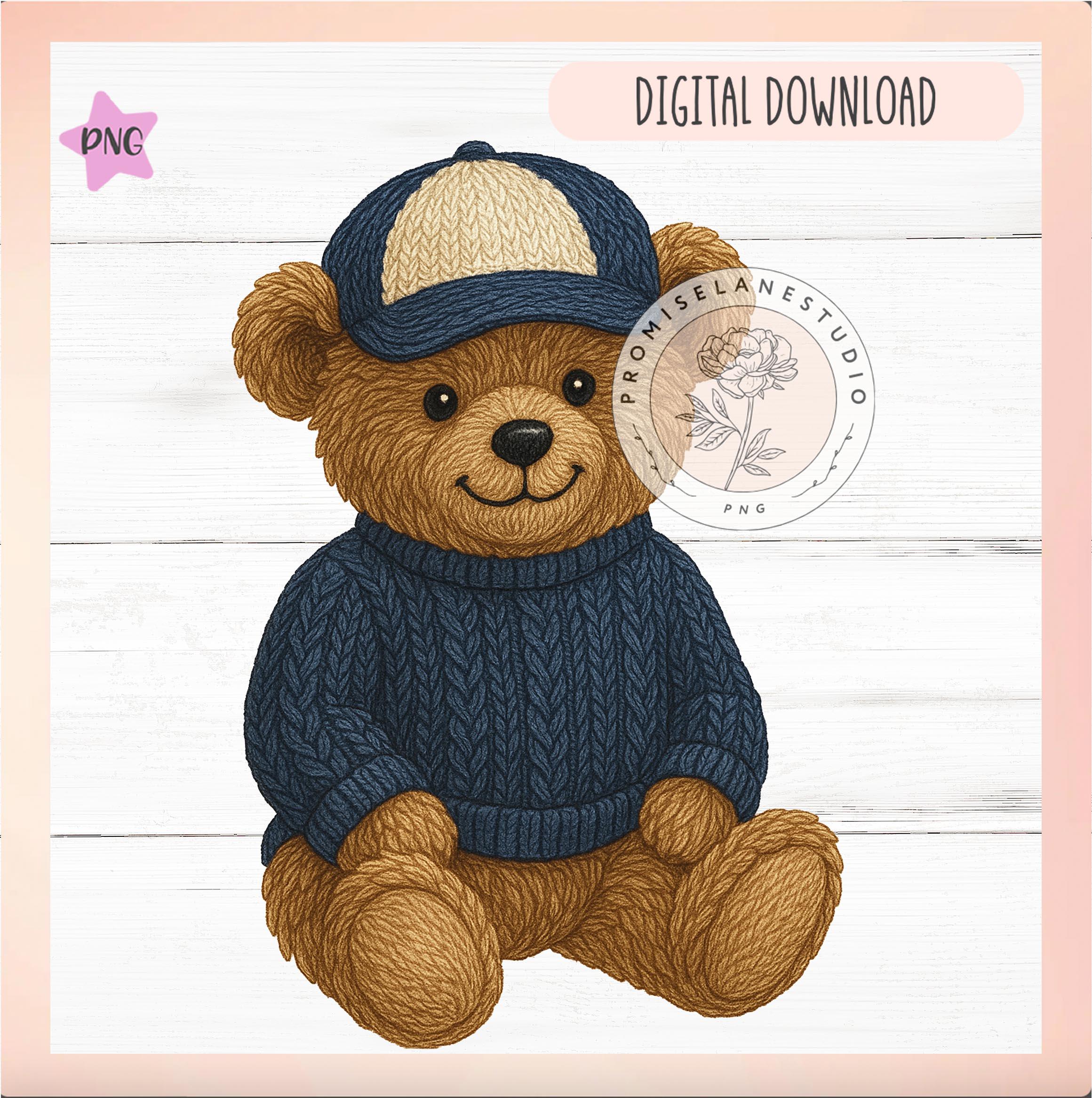 Preppy Teddy Bear PNG | Faux Yarn Bear Clipart | Knitted Sweater Bear ...