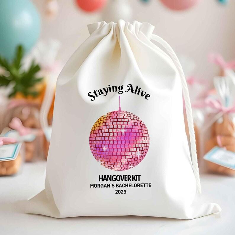 Stayin' Alive Hangover Kits - Bachelorette Party Bags - Disco Party ...