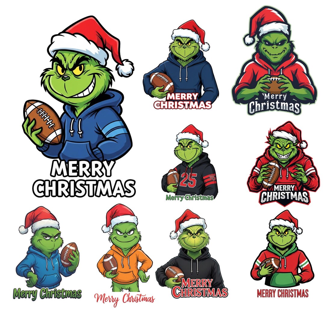 Grinch Inspired Christmas Football PNG Bundle, Funny Holiday Sports ...