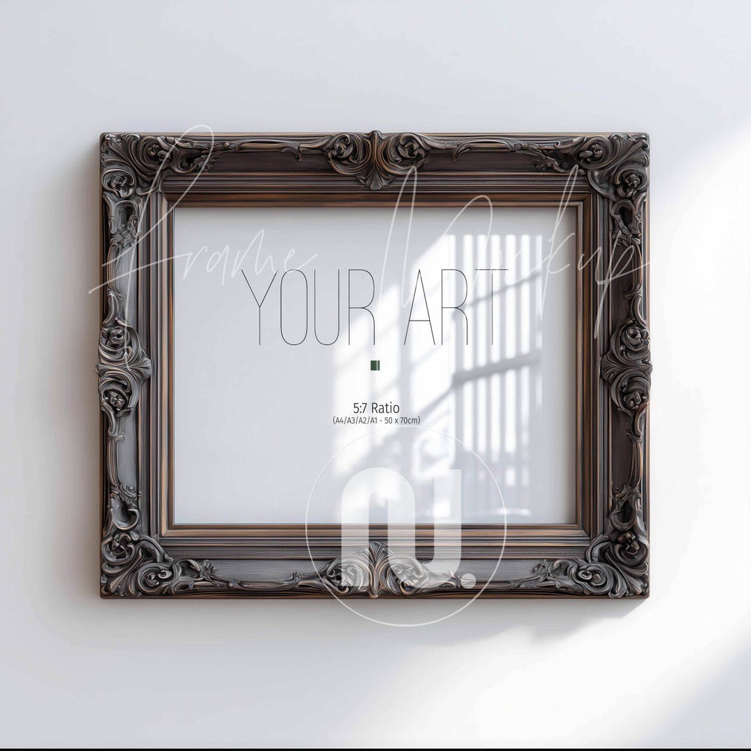 Din A Horizontal Wooden Frame Mockup: 5x7 Ratio Engraved Wood Simple ...