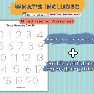 Trace Numbers 0-20 Worksheets, Zero to Twenty Preschool & Kindergarten ...