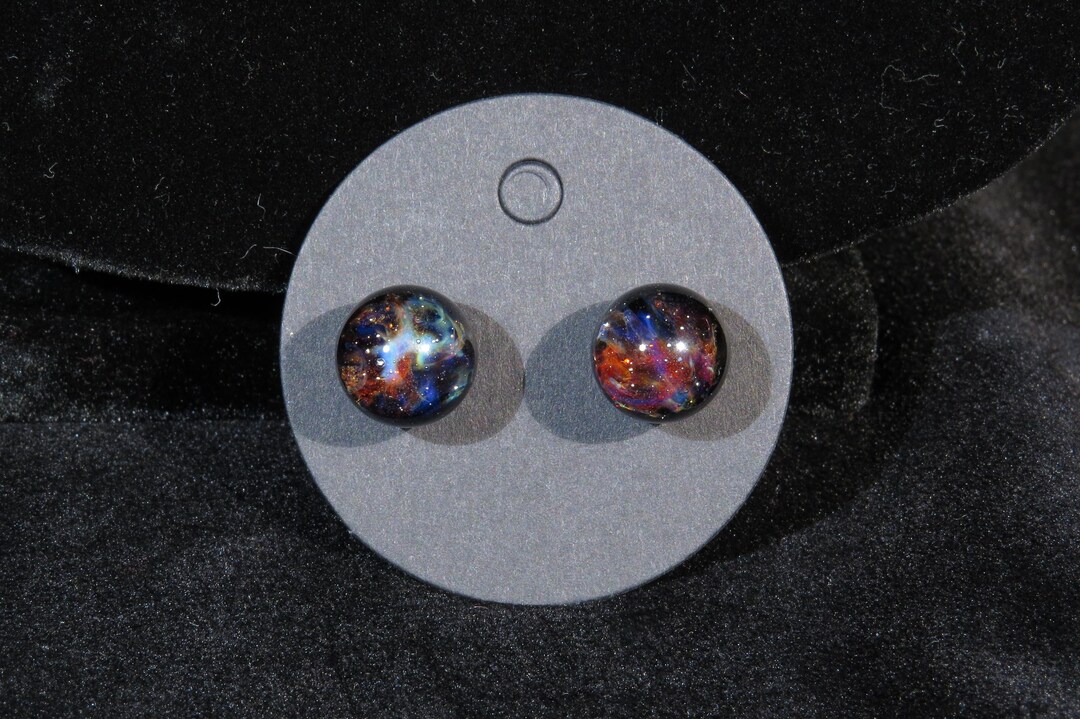 Cosmic Sphere Red Nebula Space Glass and Titanium Stud Earrings - Etsy