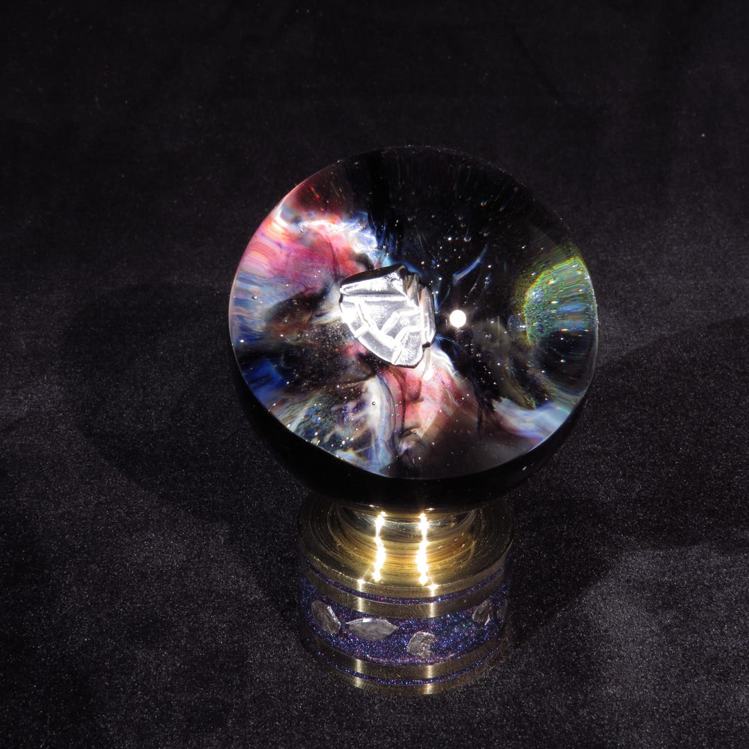 Artist's Pallet Over a Rainbow Nebula Space Glass Marble With Hand ...