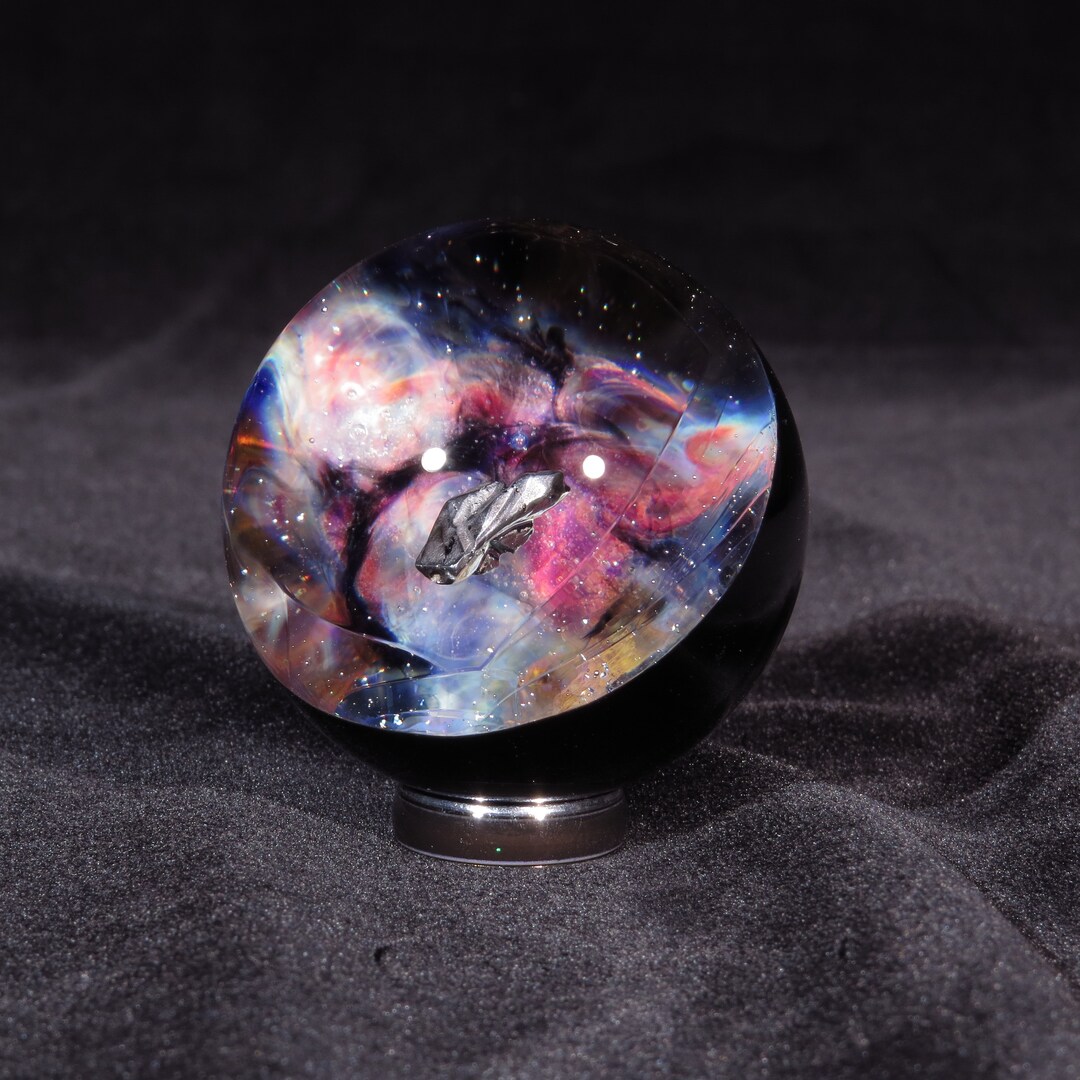 Wanderer One and Rainbow Nebula Space Glass Marble and Hand Carved ...