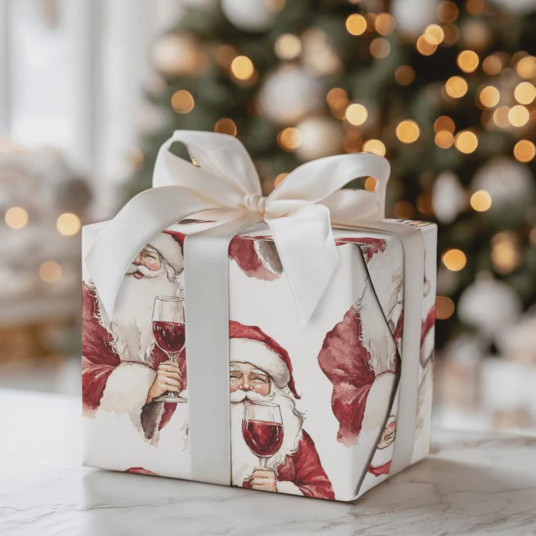 Santa Claus With Wine Glass Wrapping Paper, Christmas Gift Wrap - Etsy