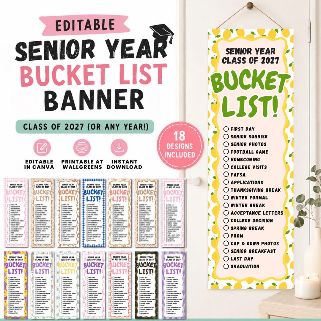 Editable Senior Year Bucket List Banner, Class of 2027 Graduation ...