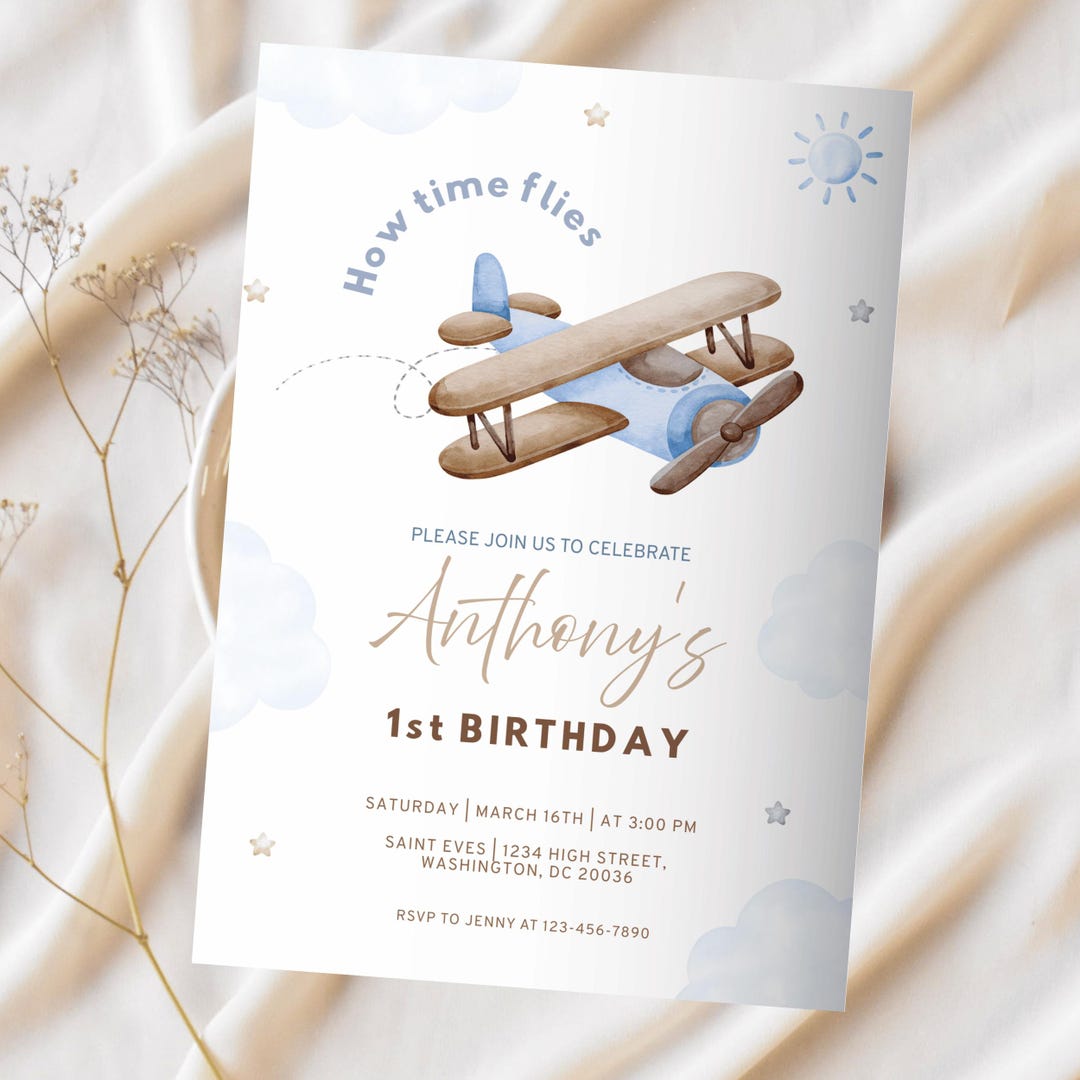 Airplane Birthday Invitation Airplane Pilot Birthday Invitation Plane ...
