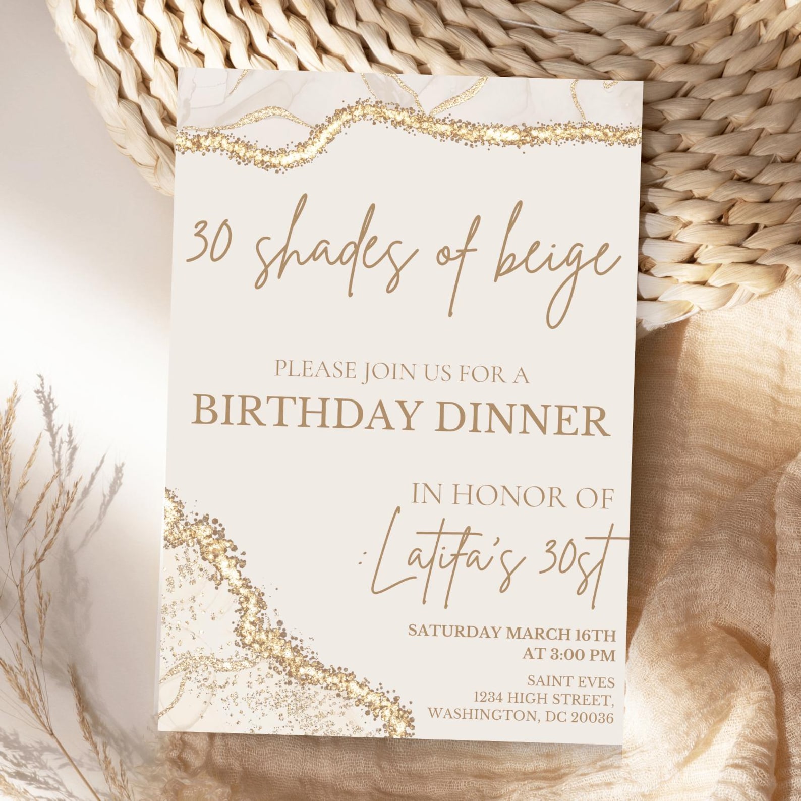 Editable Shades of Beige Invitation, Agate Birthday Dinner Invitation ...