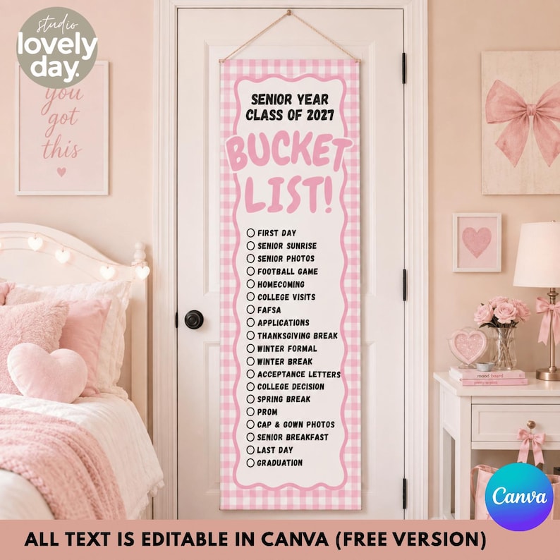 Editable Senior Year Bucket List Banner, Class of 2027 Graduation ...