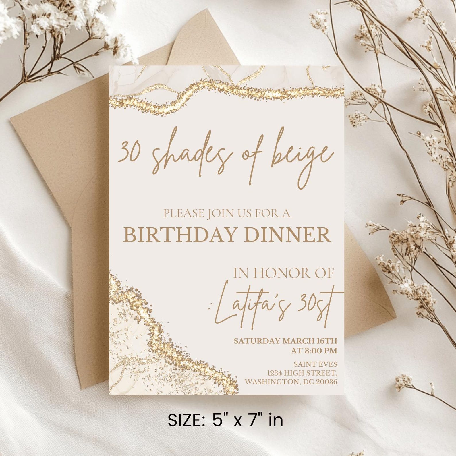 Editable Shades of Beige Invitation, Agate Birthday Dinner Invitation ...