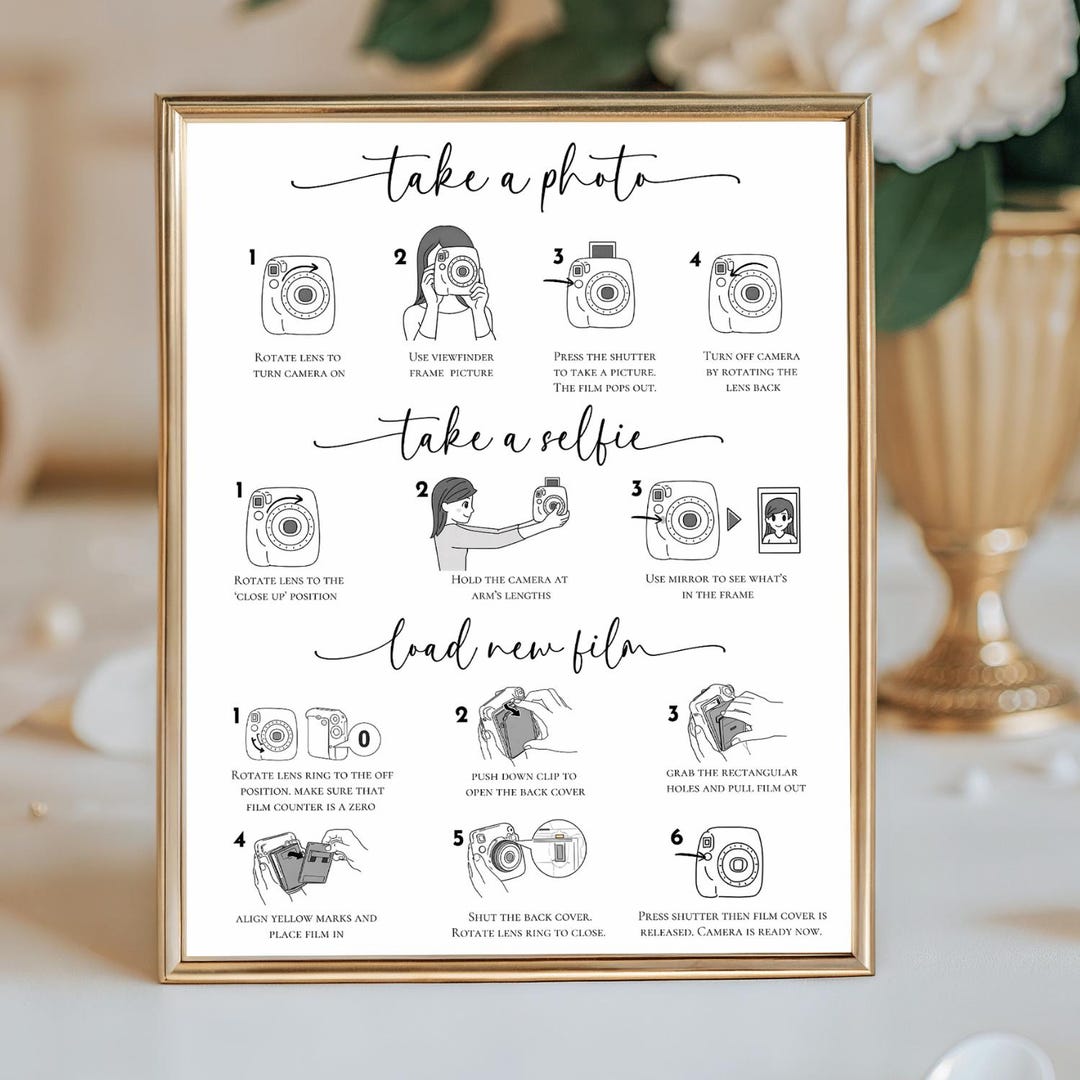 How to Load New Film Camera Instructions Sign, Instax 12 Mini Photo ...