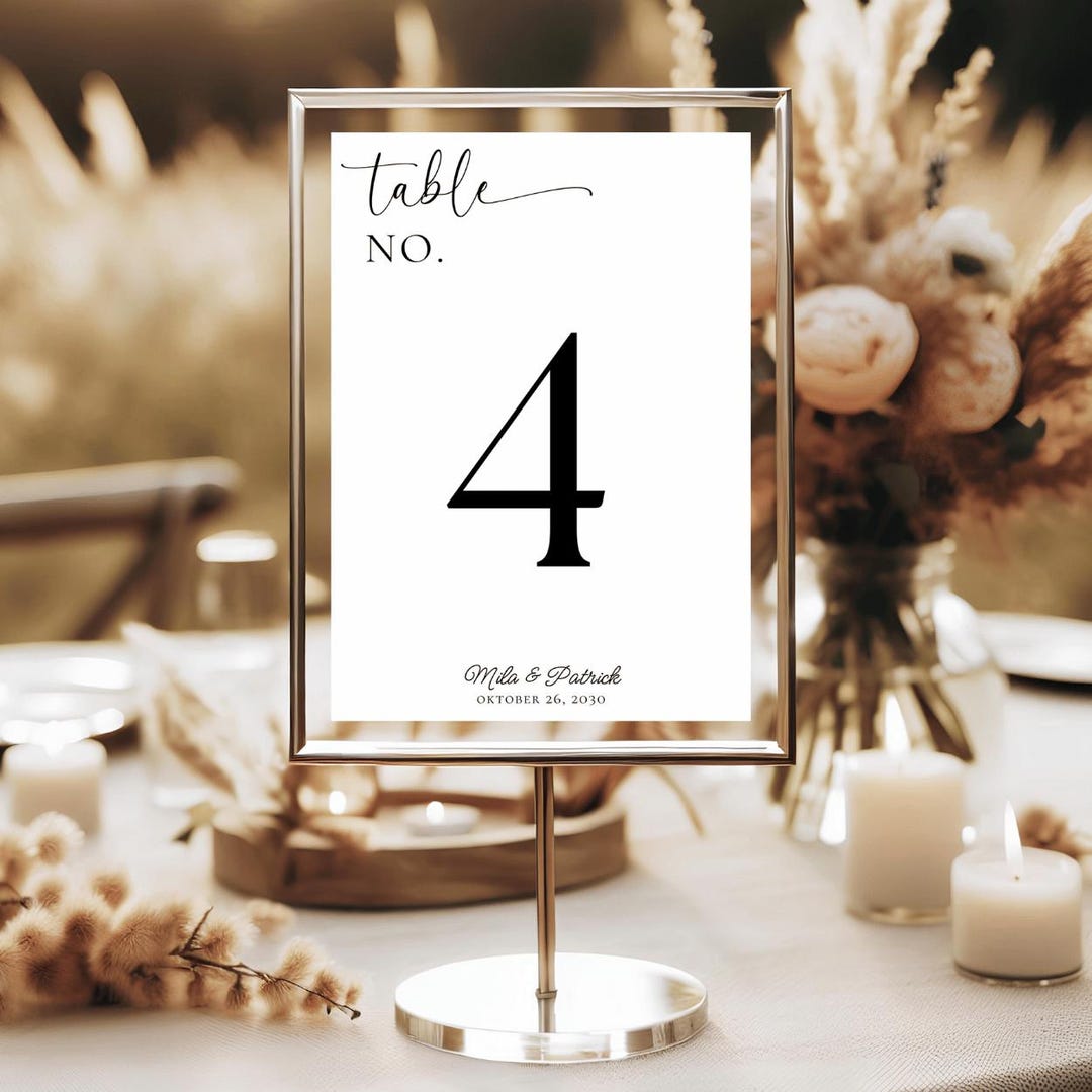Modern Wedding Table Numbers, Printable Table Numbers, Editable Table ...