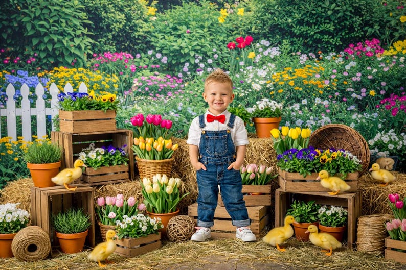 Spring Garden Farm Digital Backdrop, Rustic Easter Photo Background ...