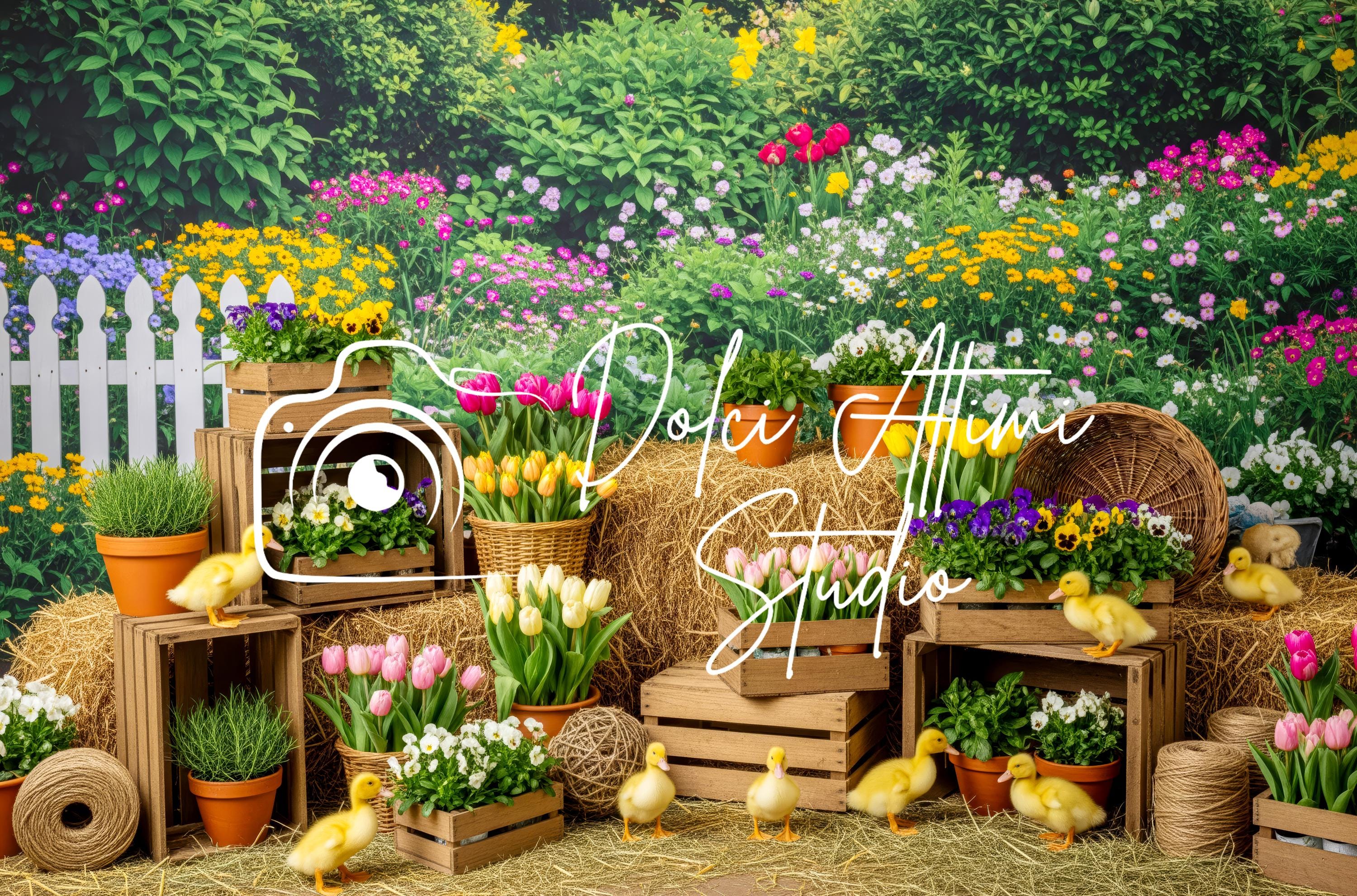 Spring Garden Farm Digital Backdrop, Rustic Easter Photo Background ...