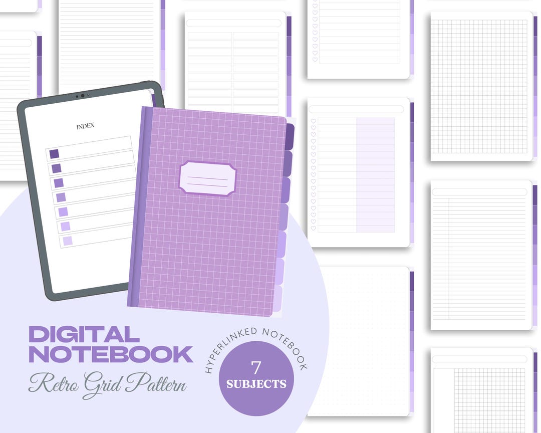 Retro Grid Purple Digital Notebook: 7-subject, Goodnotes, Notability ...