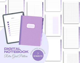 Retro Grid Purple Digital Notebook: 7-subject, Goodnotes, Notability ...
