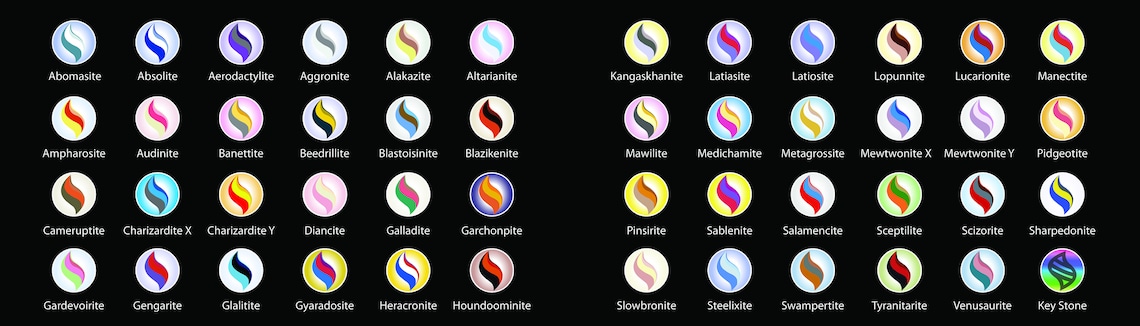 Set of 48 Pokemon Mega Stone Replaceable Charm Discs With 2 Magnet Pin ...