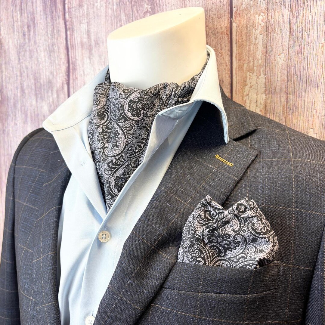 Handmade Day Cravat - Charcoal Grey & Black Paisley - Printed Cotton ...