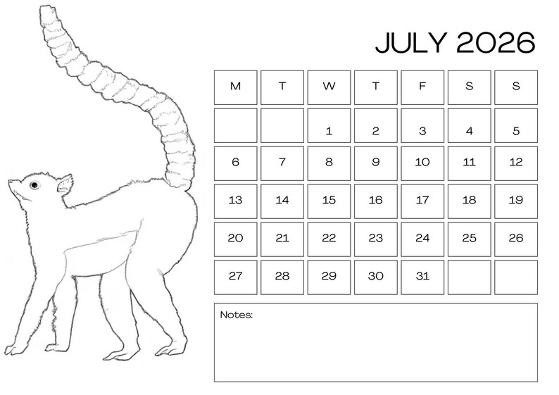 Printable 2026 Coloring Calendar | Hand-drawn Pages to Color | Instant ...