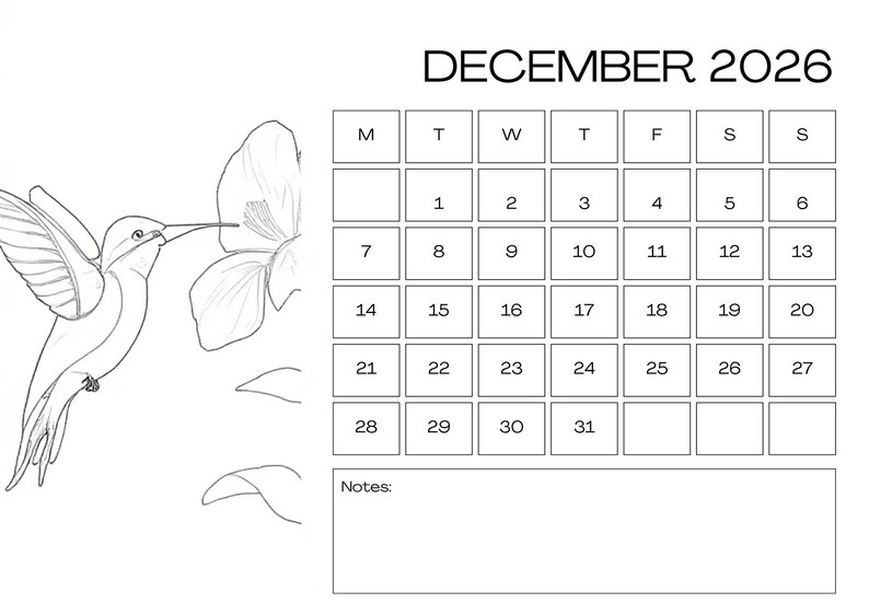 Printable 2026 Coloring Calendar | Hand-drawn Pages to Color | Instant ...