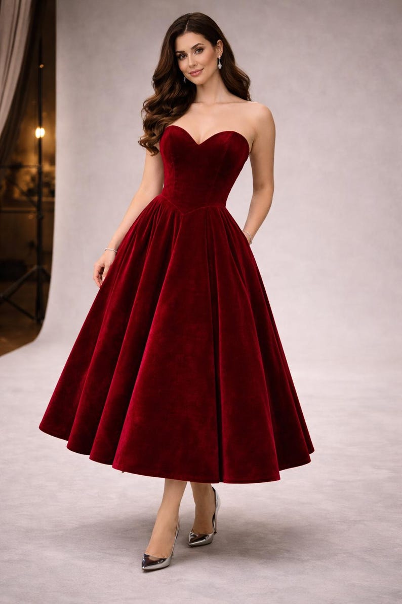 Deep Red Velvet Ballgown, Heart Neckline Masquerade Gown - Etsy