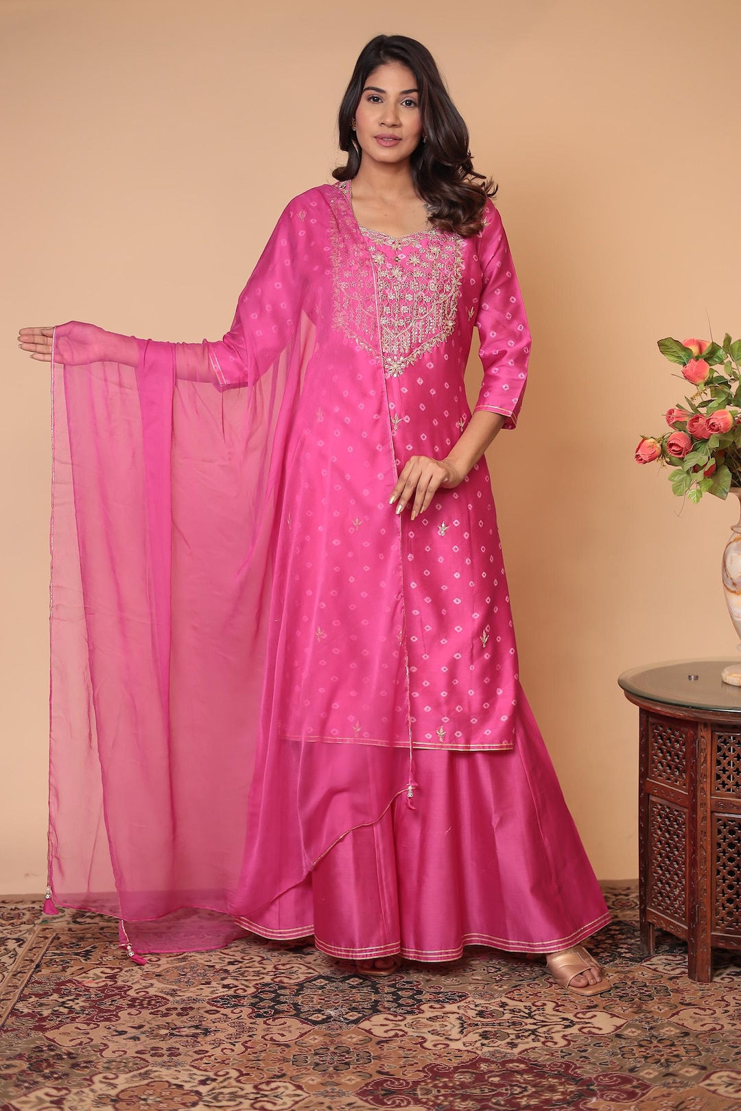 Pink Chanderi Silk Sharara Set: Zardozi Handwork Indian Outfit - Etsy