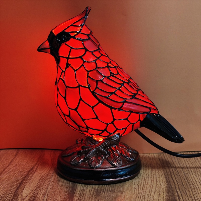 Cardinal Stained Glass Lamp - Etsy