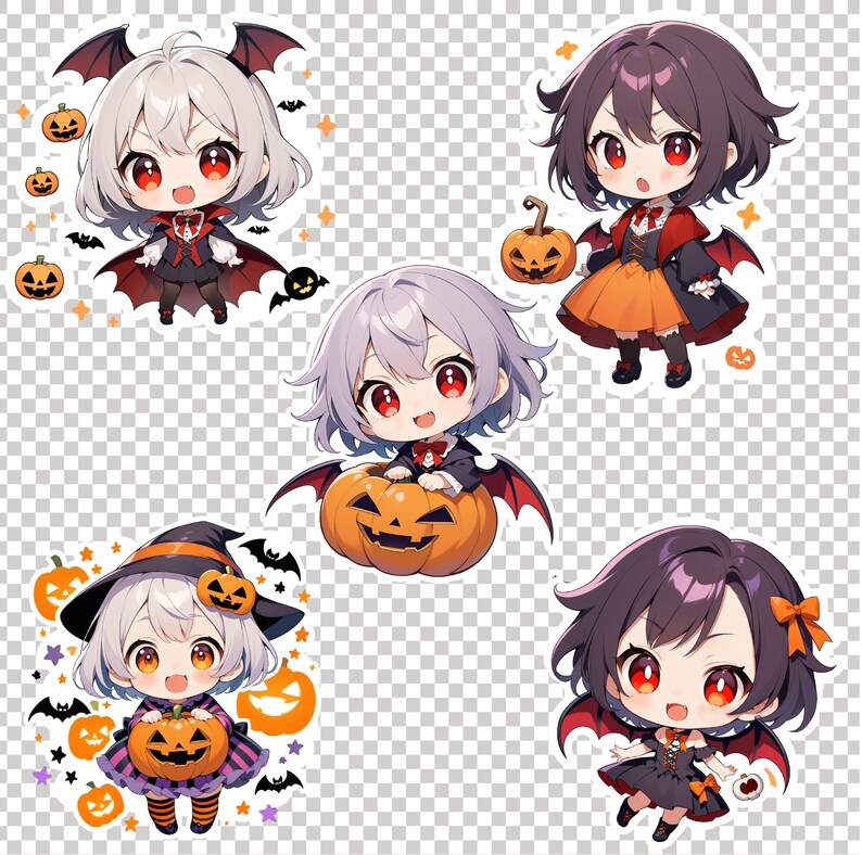 Cute Chibi Halloween Clipart Bundle – Kawaii Spooky Characters, Ghosts ...