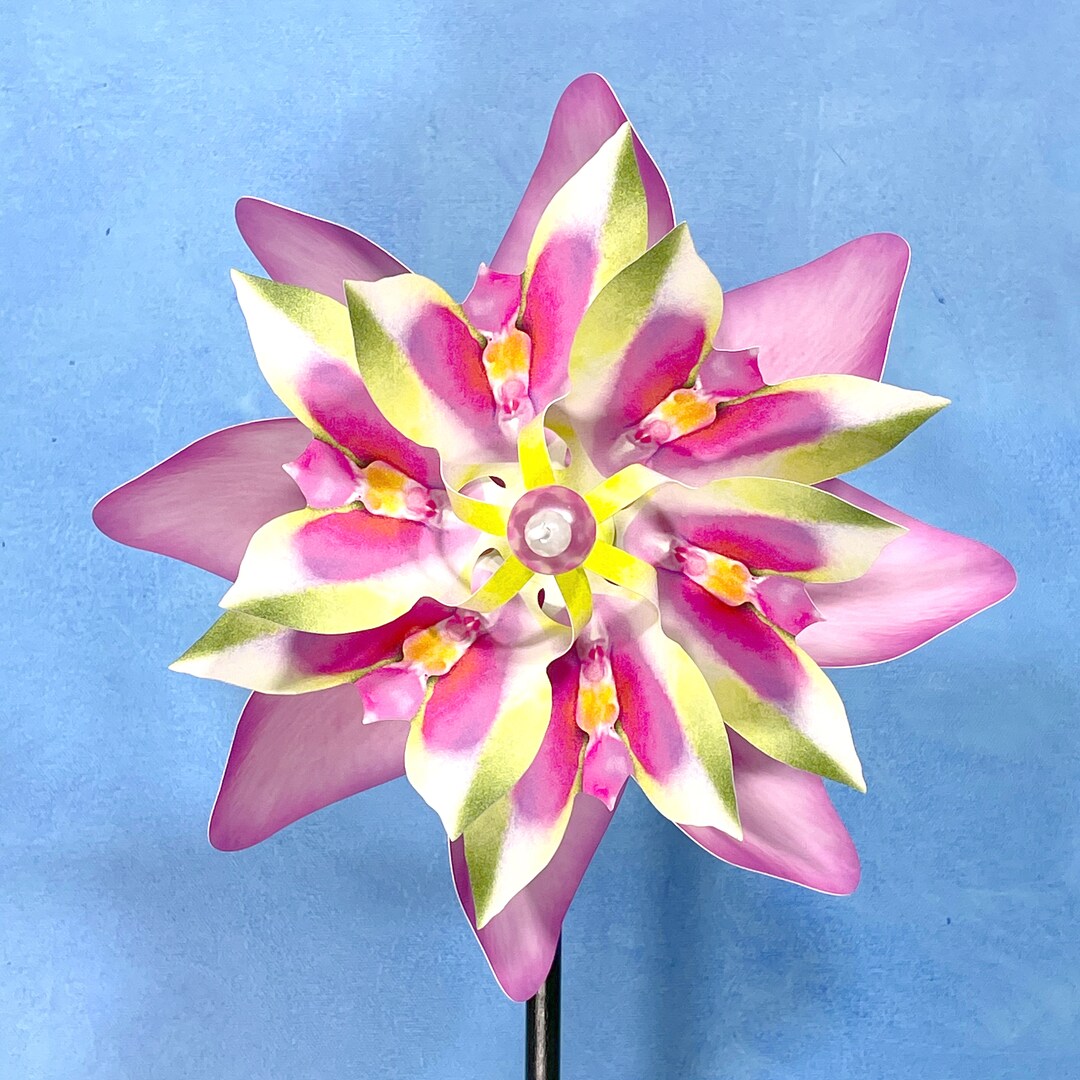 Thai Orchid and Pink Rose Double Spin Pinwheel Wind Spinner Whirligig ...