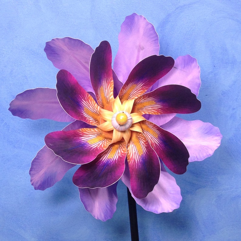 Purple Iris Flower Double Spin Pinwheel Whirligig Spinner Windmill Fan ...