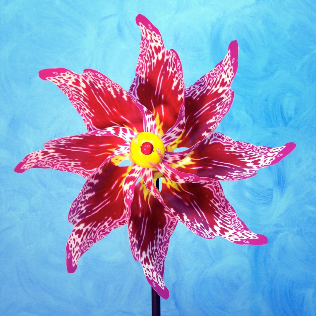 Magenta Orchid Pinwheel Wind Spinner Garden Spinner Whirligig Windmill ...
